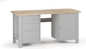 Dílenský pracovní stůl G7, buková spárovka, 1700 x 685 x 840 mm, 1x skříňka, 4 zásuvky, šedá