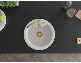 Mexen Diego, granitový dřez 488x488x167 mm, 1-komorový, bílá se zlatým sifonem, 6512481000-20-G
