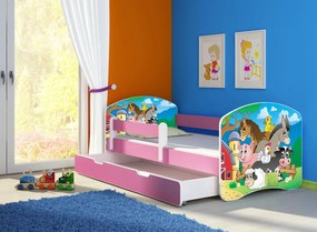 Dětská postel - Farma 2 160x80 cm + šuplík růžová