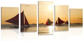 5-dílný obraz nádherný západ slunce na moři - 200x100 cm