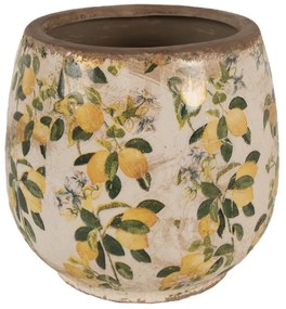 Béžový keramický obal na květináč s citróny Sicily – 15x15 cm