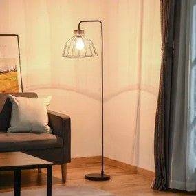 HOMCOM stojací lampa průmyslový design, podlahový vypínač, objímka E27, černý kov