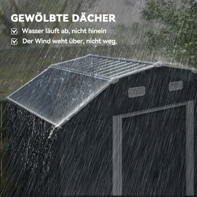 Outsunny kůlna na nářadí ocelová kůlna na nářadí 2,7m² ochrana před UV zářením zahradní kůlna 2 posuvné dveře policový základ tmavě šedá 238x132x198,…