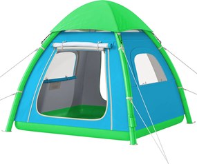 Outsunny nafukovací stan pro 3 osoby – rychlé nafouknutí s pumpou, síťová okna, odnímatelná pláštěnka, svítící kolíky, stojací výška, vodní sloupec 30