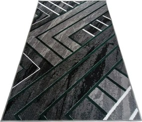 HU Šedý geometrický obdélníkový koberec NEW IDEA 90301-0574 se zelenými čarami Rozměr: 50x80 cm