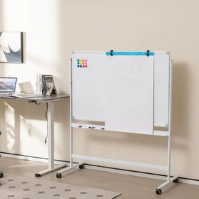 Costway Oboustranná mobilní tabule Výškově nastavitelná magnetická tabule, bílý