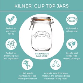 Kilner Clip Top třídílná sada skleněných dóz s klipem, kulatá, 1 x 0,9 l / 2 x 0,88 l, 0025.897