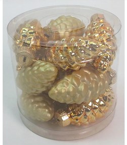 Ozdoby skleněné-tvar šišky, zlaté, pr. 5,5 cm, cena za 1 balení (13 ks)