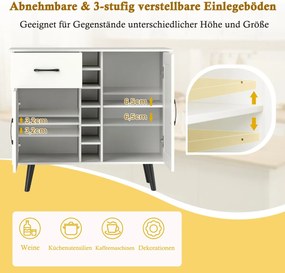 Costway Příborník se stojanem a zásuvkou na víno na 6 lahví a 2 dvířky moderní