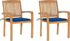 vidaXL Zahradní židle 2 ks s mi poduškami masivní teak [3063264] Barva: Královská modř