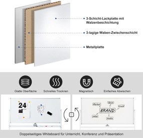 Costway Oboustranná magnetická mobilní tabule nastavitelná za sucha smazatelná