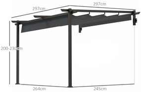 Outsunny střešní pergola na terasu cca 3x3m střecha na terasu, zahradní pavilon z hliníku, montáž na stěnu, zahradní pavilon s nastavitelnou střechou…