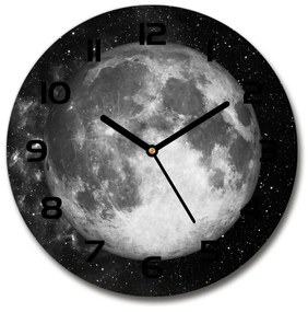 Wallmuralia Skleněné nástěnné hodiny kulaté Měsíc fi 30 cm