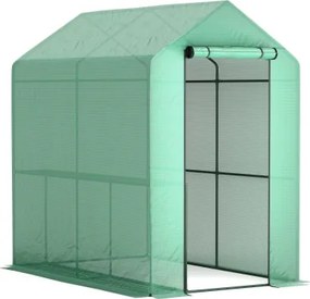 Outsunny skleník PE na polici 2 úrovně, balkónový skleník, zesílené krytí 140 g/m², ocelová konstrukce, 186x120x190 cm, zelený