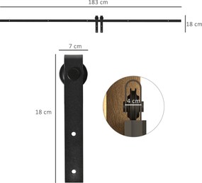 HOMCOM Posuvný systém pro jednokřídlé posuvné dveře, kolejnice s příslušenstvím, uhlíková ocel, černá, 183x0.6x18cm| Aosom