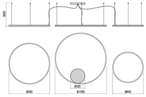 Redo 01-1722 závěsné LED stmívatelné svítidlo Orbit pískově bílá, 40,5W + 55W + 68W, 3000K, ø80, ø60, ø100cm