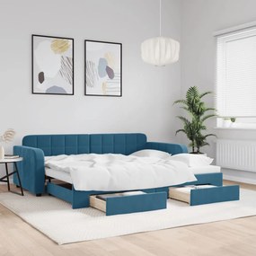 Válenda s přistýlkou a zásuvkami modrá 90 x 200 cm samet 3196976