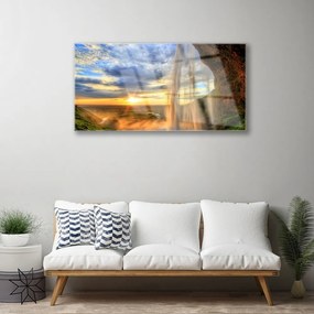 Obraz na skle Vodopád Krajina 125x50 cm