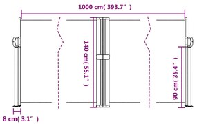 Zatahovací boční markýza antracitová 140 x 1 000 cm,  4004718