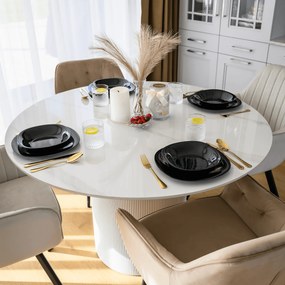 Jídelní stůl, bílý mramor/MDF, průměr 120 cm, MAHIR TYP 1