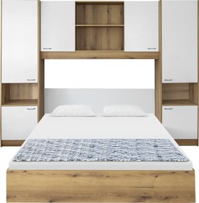 Postel s nástavcem, 160x200, bílá vysoký lesk HG, MILAGA