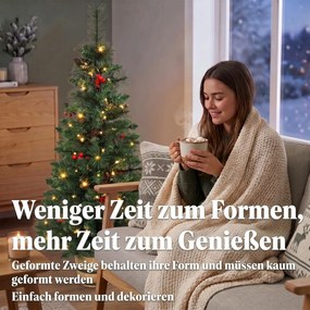 HOMCOM Umělý vánoční stromek, 120 cm Jedle s 100 LED osvětlením 131 špiček Bobule, 2 barvy světla, Dálkové ovládání