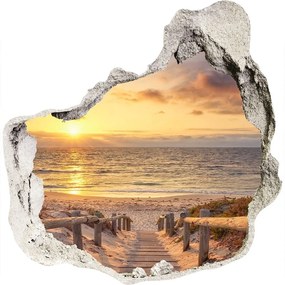 Wallmuralia Díra 3D ve zdi nálepka Stezka na pláž 75x75 cm