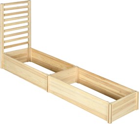 Outsunny Velký Dřevěný Zahradní Květináč s Trellis pro Popínavé Rostliny a 2 Vyvýšené Záhony pro Terasu a Balkon 230x60x110 cm Přírodní