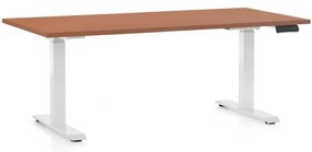Výškově nastavitelný stůl OfficeTech D, 160 x 80 cm, bílá podnož, třešeň