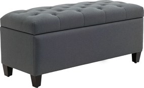 HOMCOM Lavice čalouněná s úložným prostorem 100 x 40 x 44 cm, truhlicová lavice z polyesteru připomínajícího len a kaučukového dřeva v tmavě šedé bar…