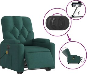 Elektrické zvedací masážní polohovací křeslo zelené textil 3204752