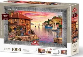 ART PUZZLE 5669 Puzzle s rámem a lepidlem 3v1 Středomořský přístav / 1