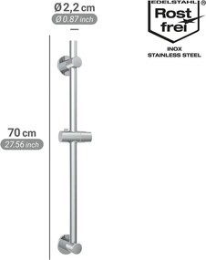 Sprchová tyč bez vrtání z nerezové oceli v leskle stříbrné barvě s posuvným držákem 70 cm – Wenko
