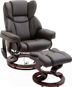 HOMCOM polohovatelné masážní křeslo s podnožkou a funkcí polohování, imitace kůže, hnědá 79x82x101 cm, pohodlné pro relaxaci a wellness