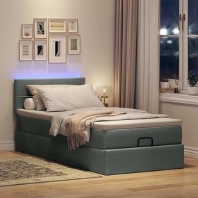 Osmanská postel s matrací &amp; LED tmavě šedá 80x200cm látka 3312264
