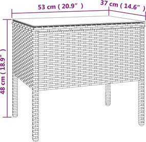 vidaXL Odkládací stolek 53 x 37 x 48 polyratan a tvrzené sklo [319401] Barva: Hnědá