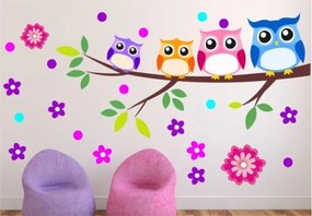 Pestrobarevné dětské nálepky na stěnu sovičky 150 x 300 cm