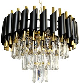 Lustr Cristal, 1x křišťálové/zlaté/černé kovové stínítko, (fi 38cm), g