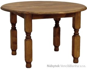 dřevěný rustikální kulatý stylový jídelní stůl z masivního dřeva borovice Mexicana MES03 frézované nohy euromeb