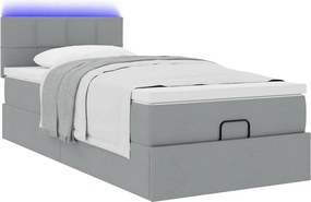 Osmanská postel s matrací &amp; LED světle šedá 90x200 cm látka 3312277