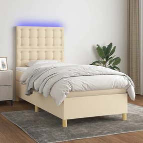 Box spring postel s matrací a LED krémová 80 x 200 cm textil