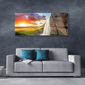 akrylový obraz Vodopád Slunce Krajina 125x50 cm