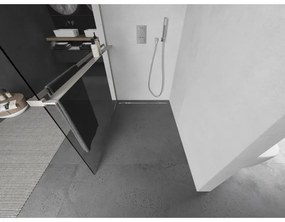 Mexen Kioto+, sprchová zástěna Walk-In s poličkou a věšákem 135 x 200 cm, 8mm čiré sklo, broušená ocel profil, 800-135-121-97-00
