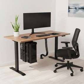 Výškově nastavitelný stůl OfficeTech A, 160 x 80 cm, černá podnož, dub silverjack