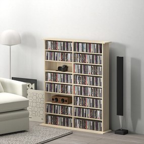 HOMCOM Úložný box na CD a DVD, multifunkční jednotka s 16 přihrádkami a 12 nastavitelnými policemi, max. kapacita 720 CD/396 DVD a Blu-ray, 106,5 x 2…