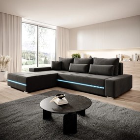 Juskys Rozkládací sedací souprava Davos s LED osvětlením Barva: světle šedá, Provedení: pravé