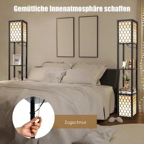 Costway Polička na stojací lampu Samostatně stojící dvojitá lampa s dřevěnou