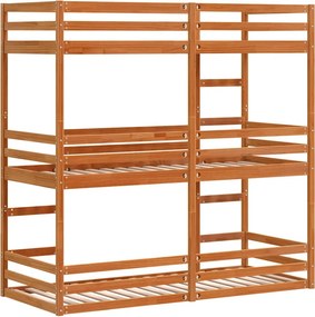 Třípatrová postel voskově hnědá 90x200 cm masivní borové dřevo 3284256