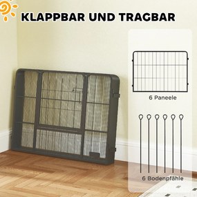 Ohrada pro psy, ohrada pro domácí mazlíčky, 6 panelů, ocel, skládací, šedá