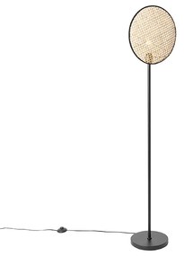 Venkovská stojací lampa černá s ratanem 35 cm - Kata